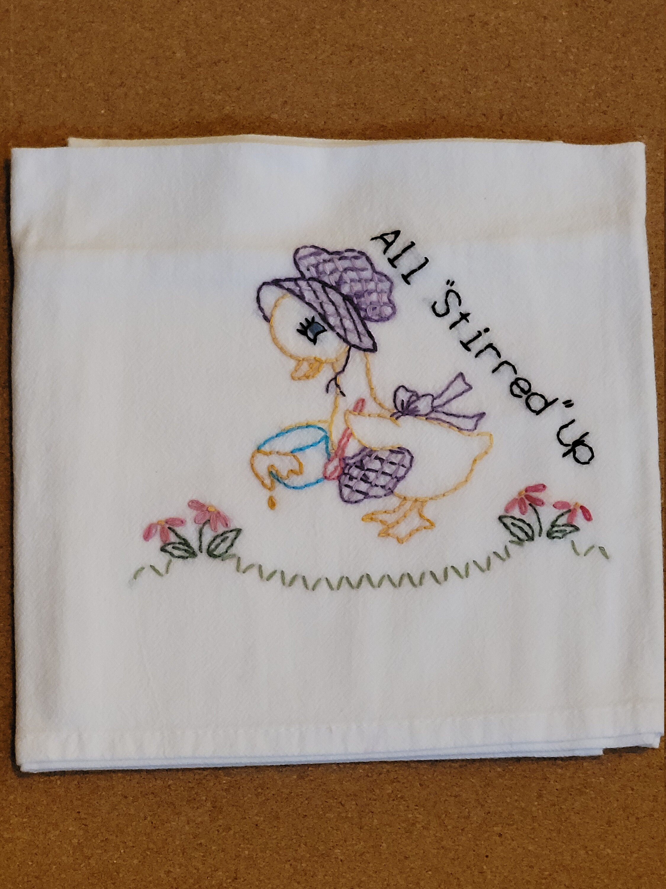 Sunbonnet Ducks Hand Embroidered Tea Towels. 7 Cotton Flour Sack Towels ...