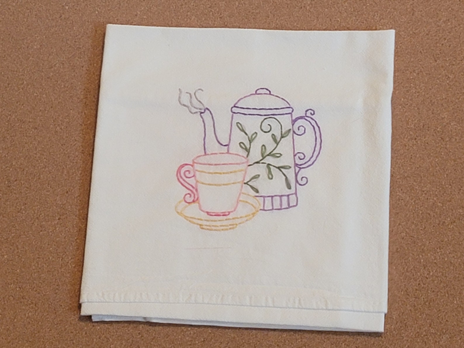 Color Filled Java Break Hand Embroidered Cotton Tea Towel Set. 7 Cotton ...