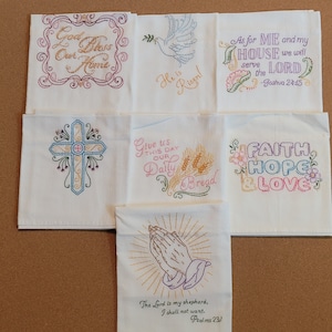 Christian Blessings Hand Embroidered Tea Towel Set. . 7 Cotton Flour ...