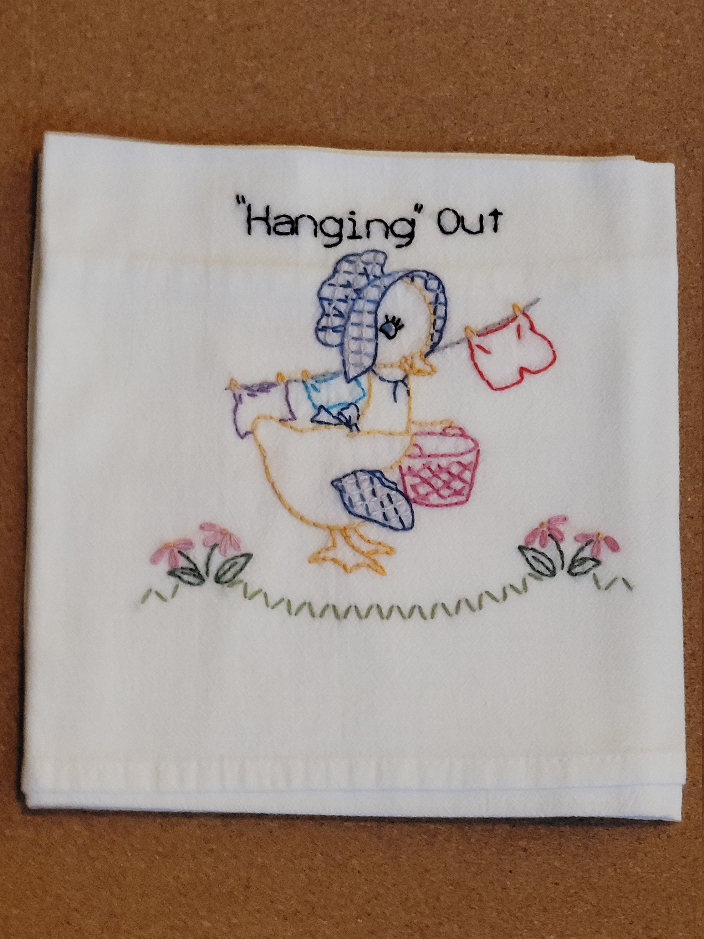 Sunbonnet Ducks Hand Embroidered Tea Towels. 7 Cotton Flour Sack Towels ...