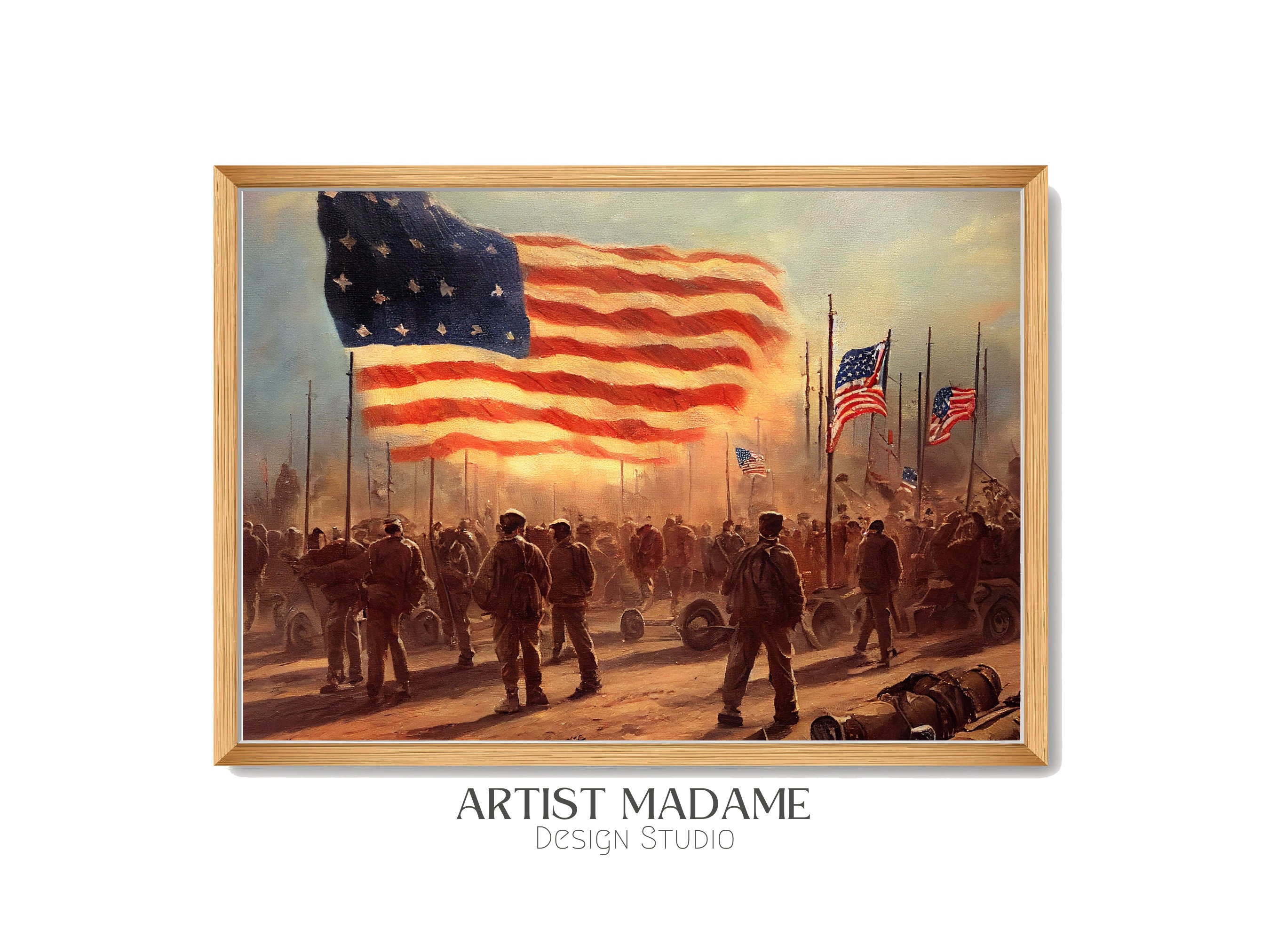 Vintage Rustic Army Painting Printable Art, American Flag Wall Decor ...