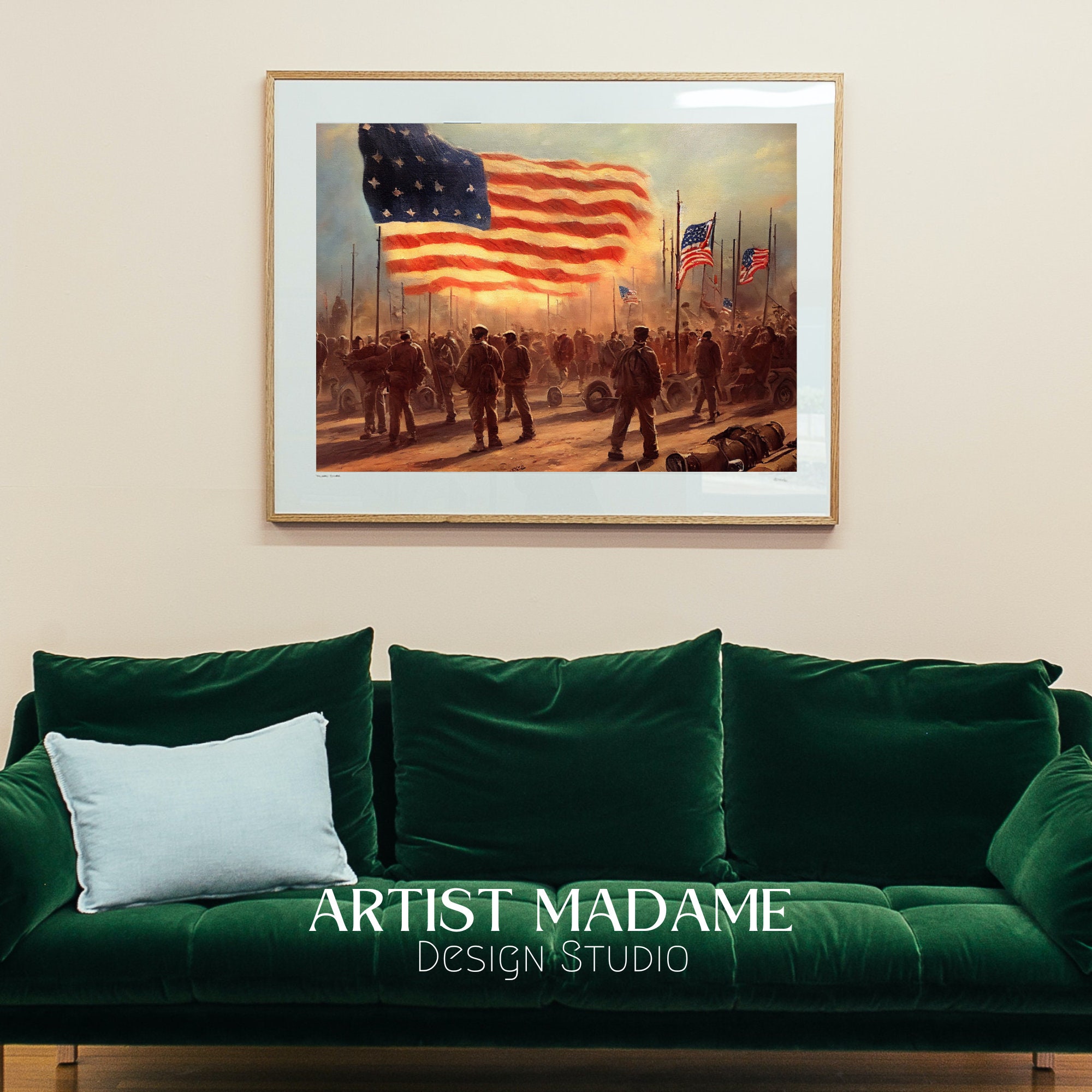Vintage Rustic Army Painting Printable Art, American Flag Wall Decor ...