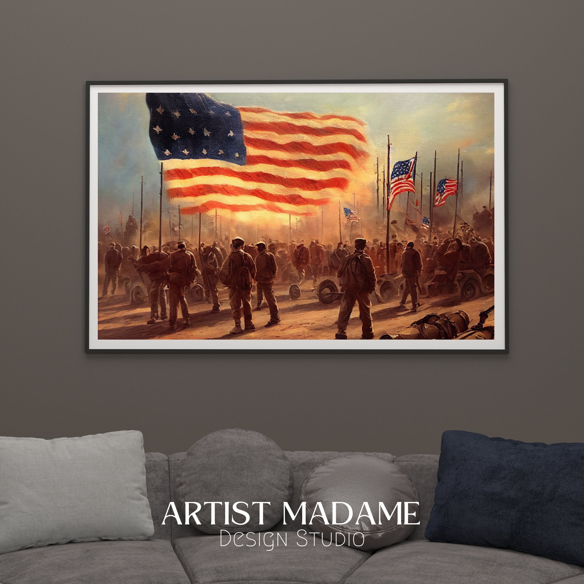 Vintage Rustic Army Painting Printable Art, American Flag Wall Decor ...