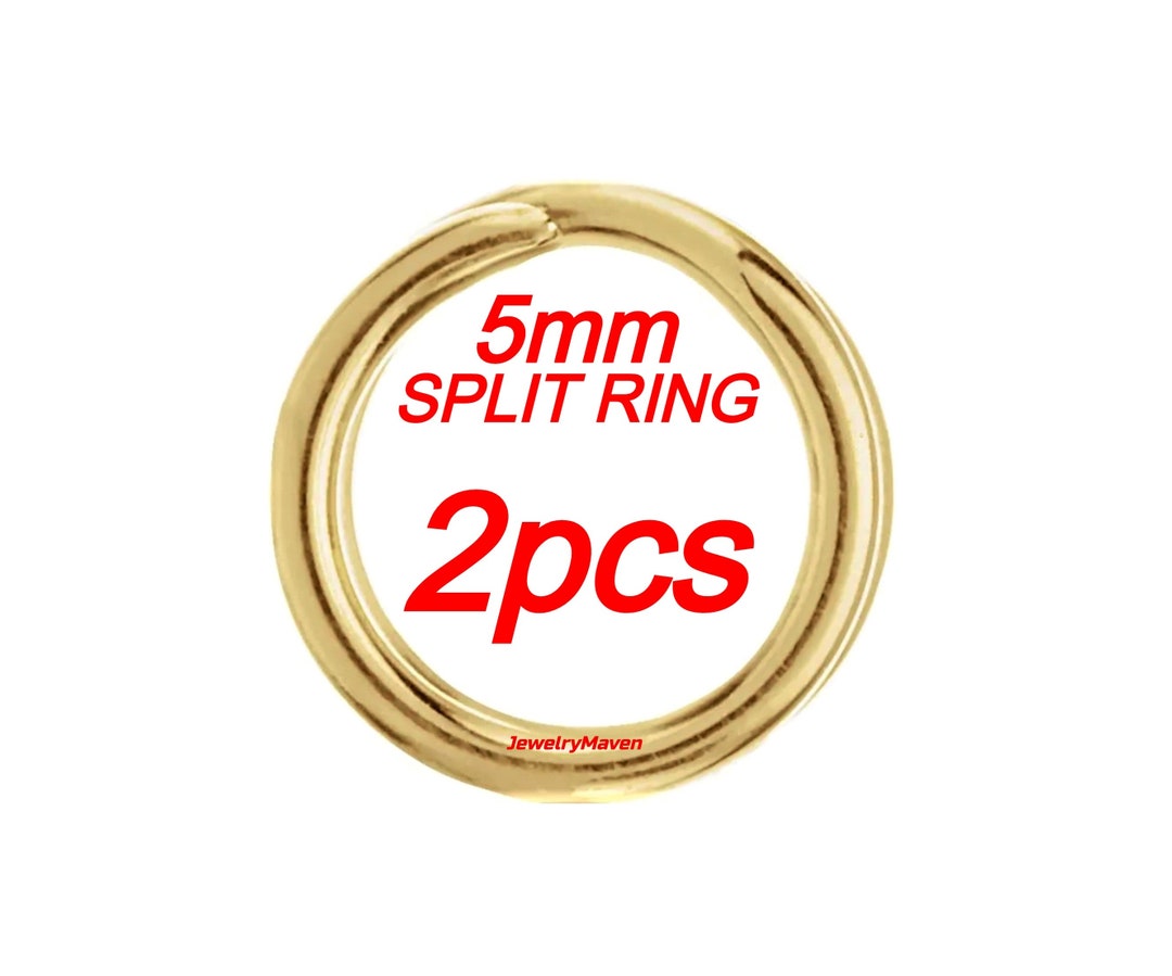 2pcs 5mm 14k Solid Yellow Gold Round Split Jump Ring Key Chain Keychain ...