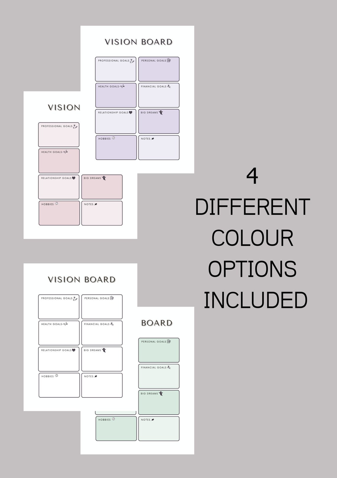 Simple, Minimalist and Easy to Use Vision Board Template: 4 Different ...