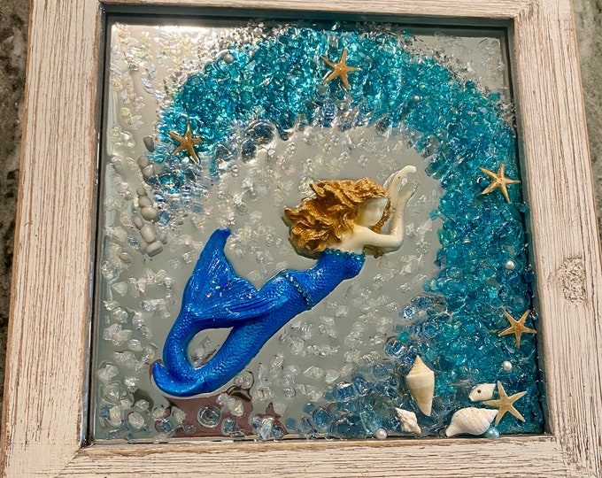 Mermaid Wall Art With Crushed Glass, Resin With Handpicked Florida Gulf ...