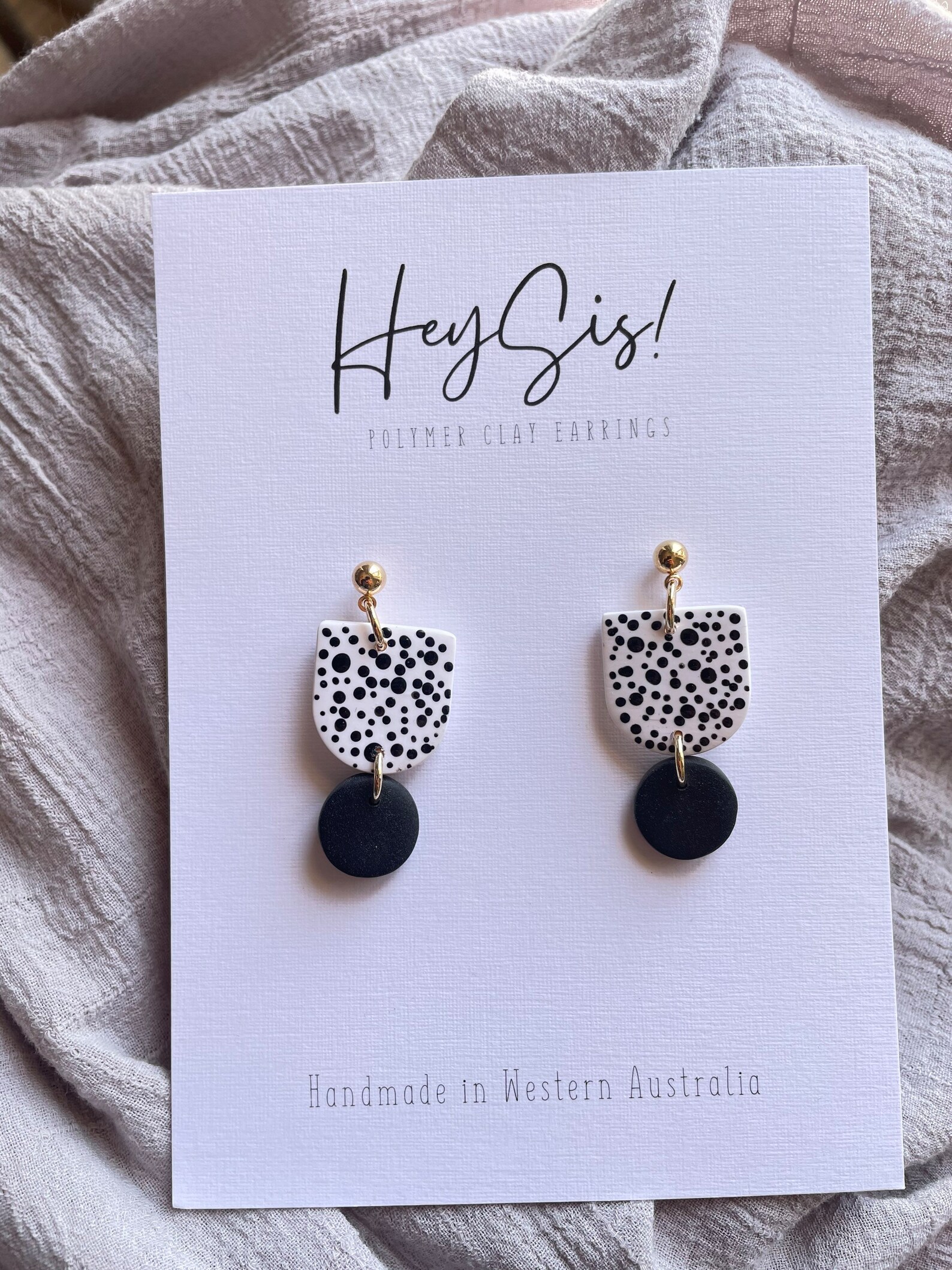 ZOË Mini Hand Painted Black Spots on White Arch Black Handmade Polymer ...