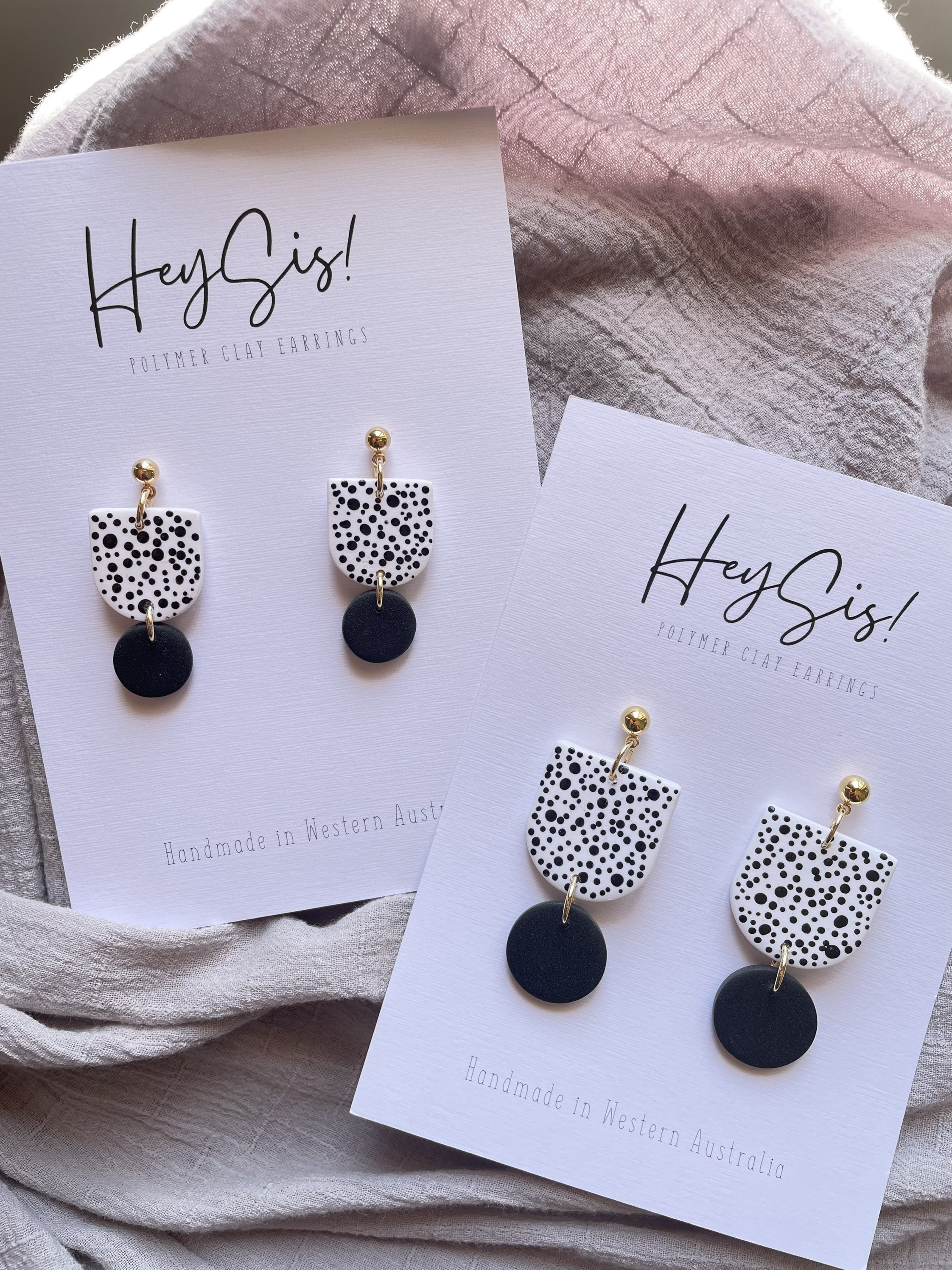 ZOË Mini Hand Painted Black Spots on White Arch Black Handmade Polymer ...