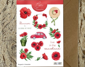 Watercolor Poppy Flower Girl Planner Stickers, Summer Planner Stickers ...