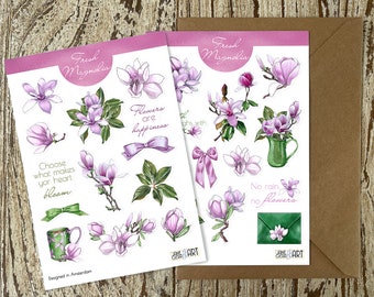 Magnolia Flower Botanical Sticker Watercolor Sticker Laptop/stationery ...