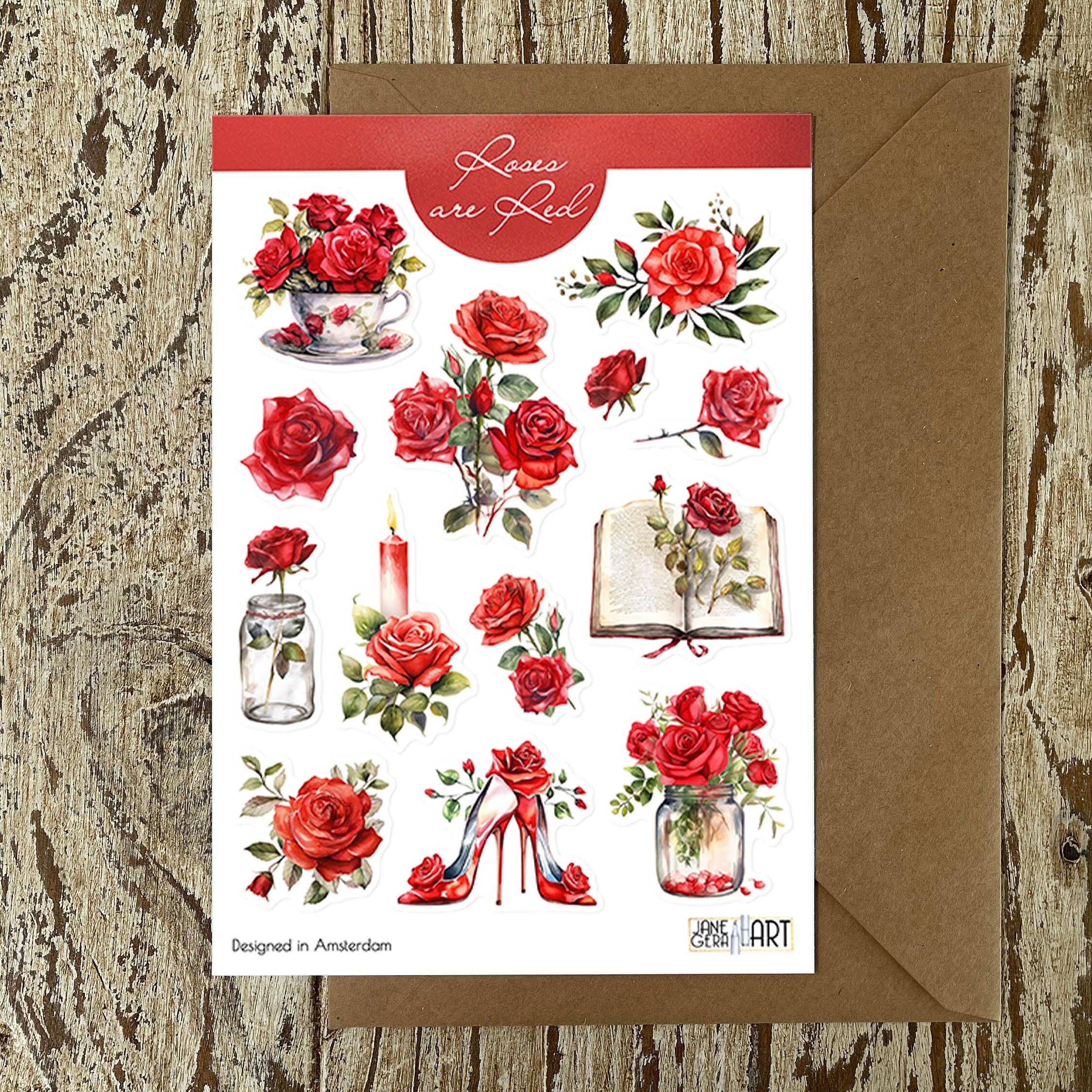 Red Roses Stickers Summer Bujo Sticker Sheet - Etsy