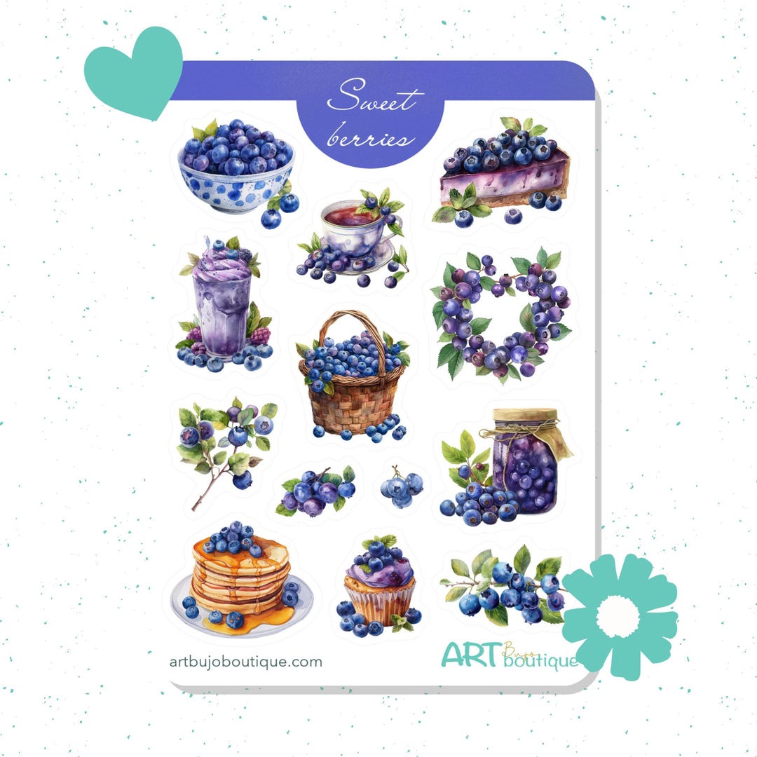Sweet Blueberries Sticker Sheet – Fresh Berry Stickers for Planners ...