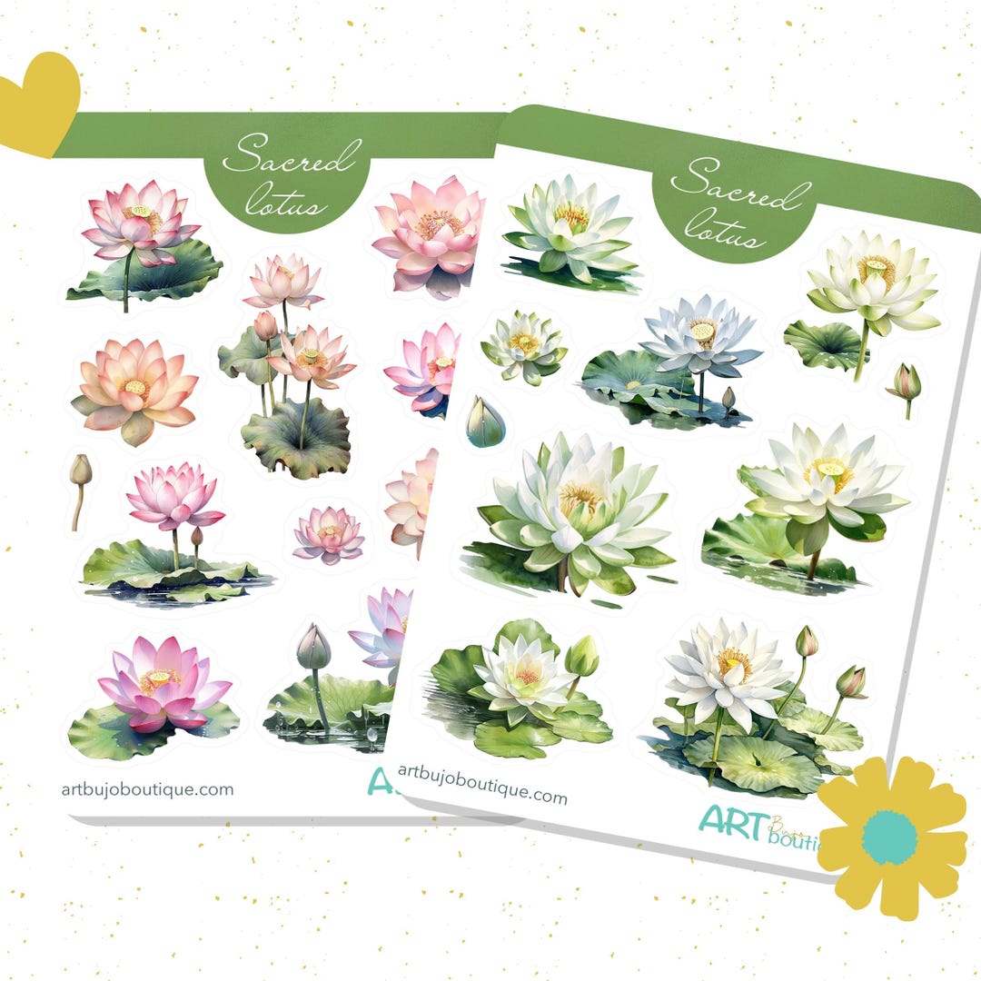 Sacred Lotus Stickers Watercolor Floral Sticker Set for Planners ...