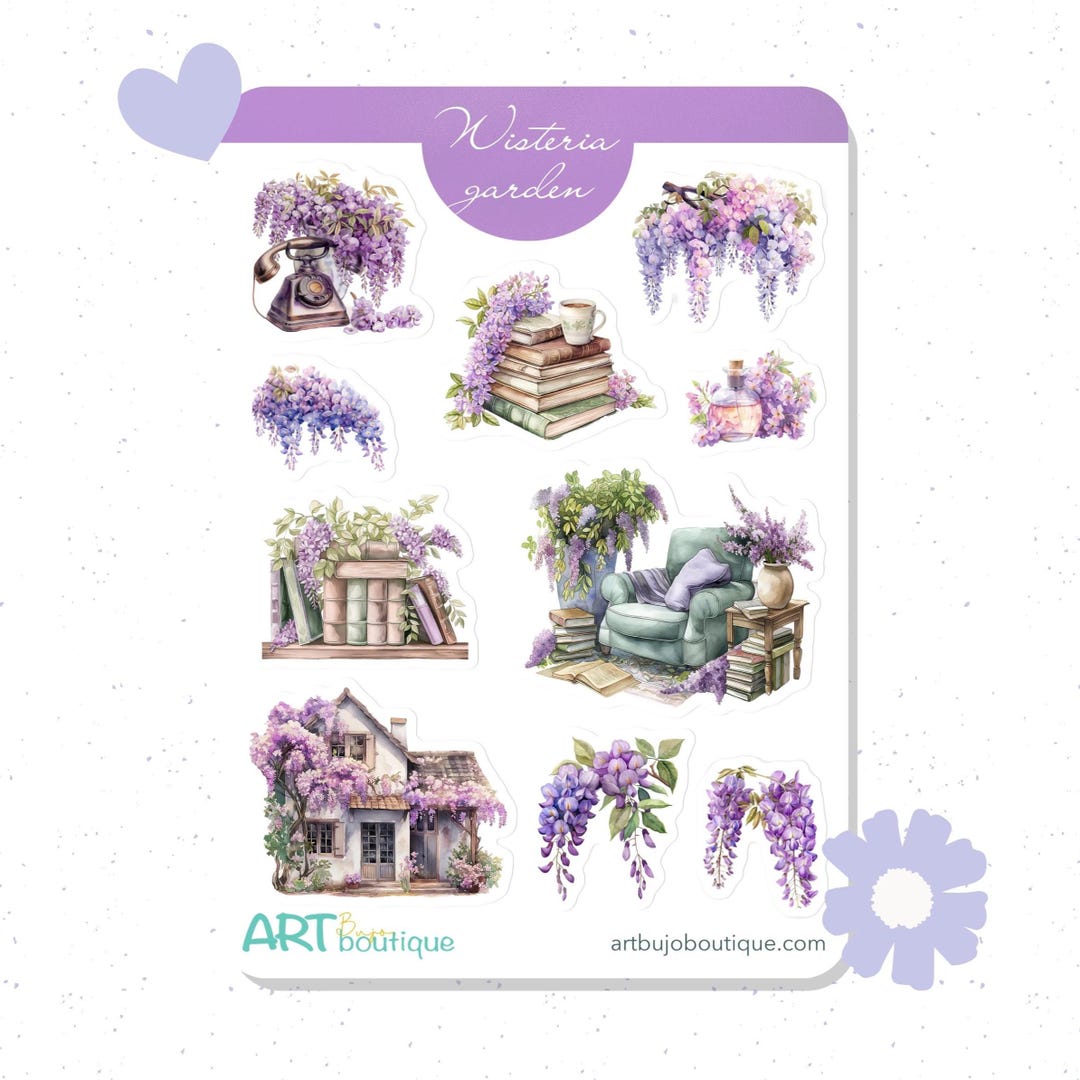 Wisteria Garden Sticker Sheet | Floral Planner Stickers for Journals ...