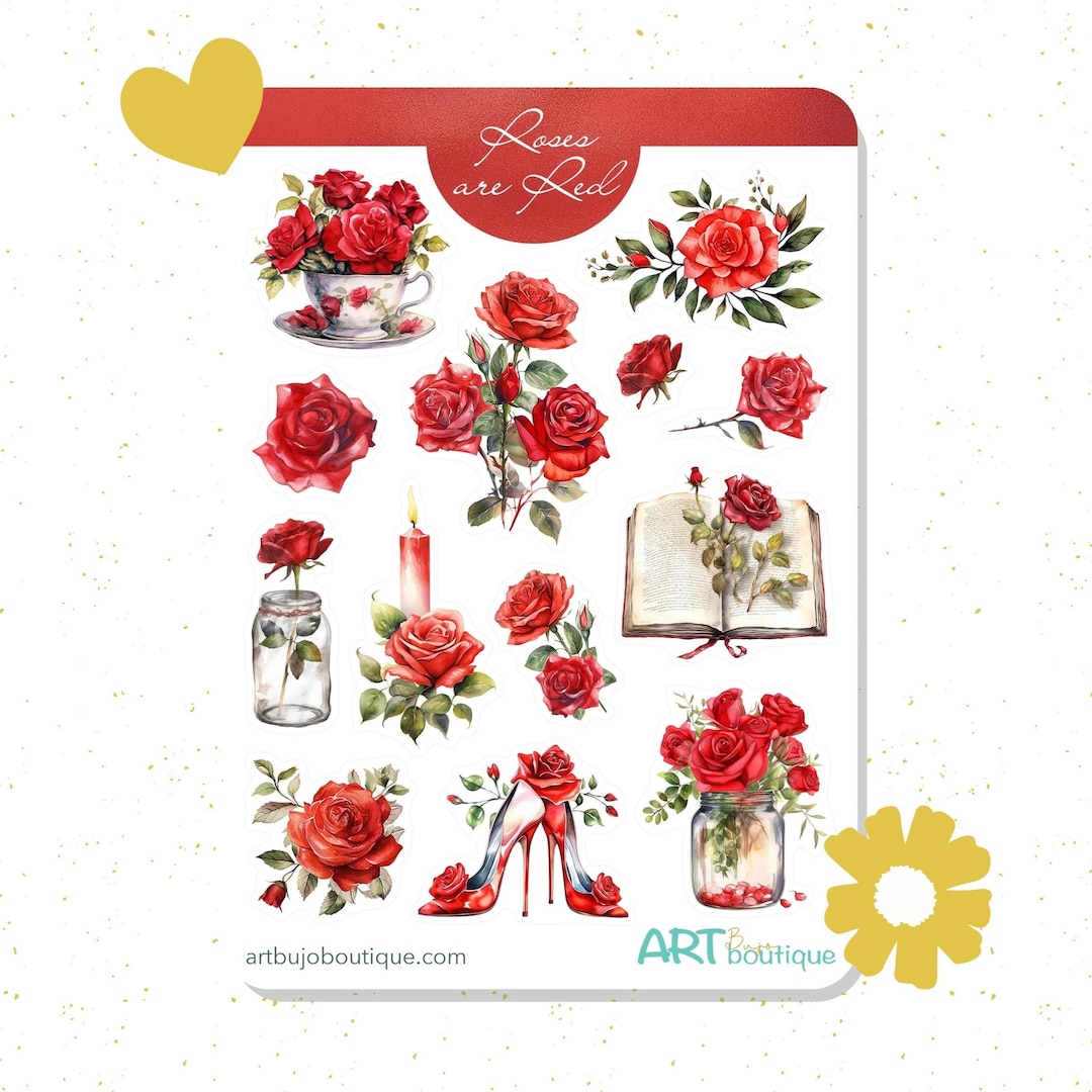 Red Roses Stickers Floral Bujo Sticker Sheet - Etsy