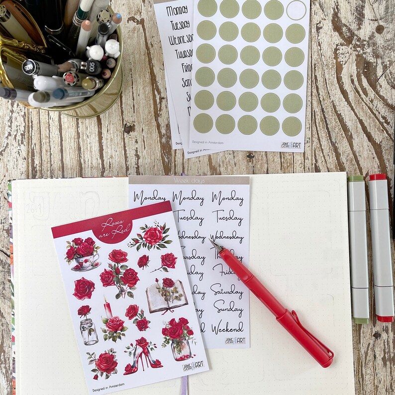 Red Roses Stickers Summer Bujo Sticker Sheet - Etsy