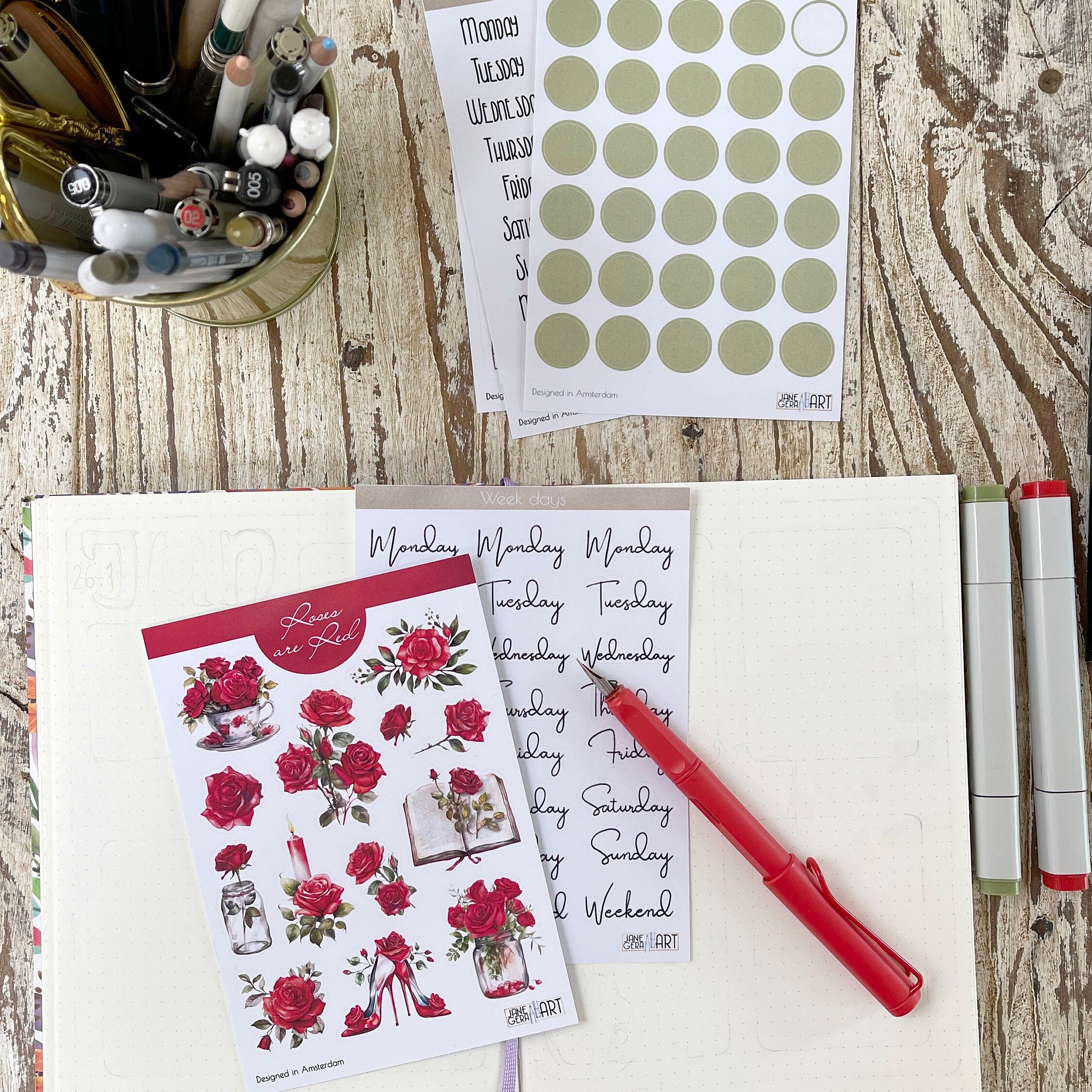 Red Roses Stickers Summer Bujo Sticker Sheet - Etsy
