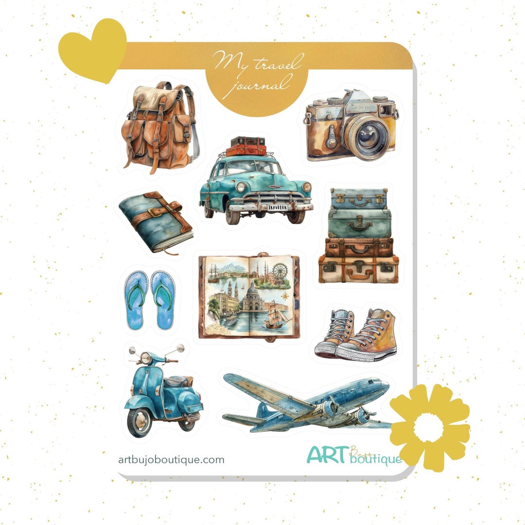 Travel Journal Sticker Sheet – Vintage Suitcases, Maps & Icons - Etsy