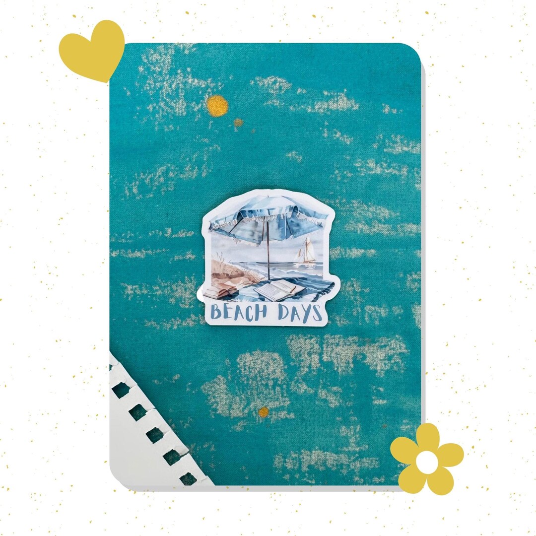 Beach Day Vinyl Sticker – Summer Sun, Sand & Sea Illustration - Etsy