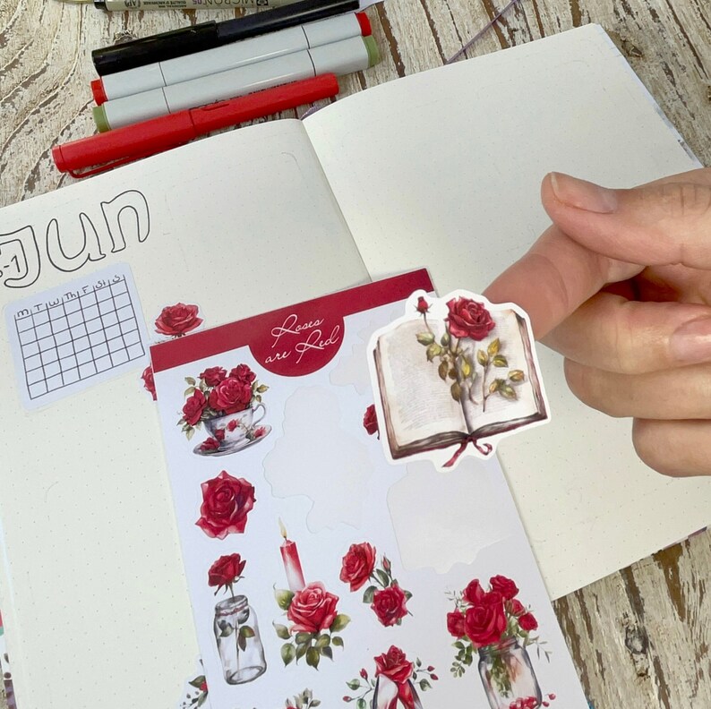 Red Roses Stickers Summer Bujo Sticker Sheet - Etsy