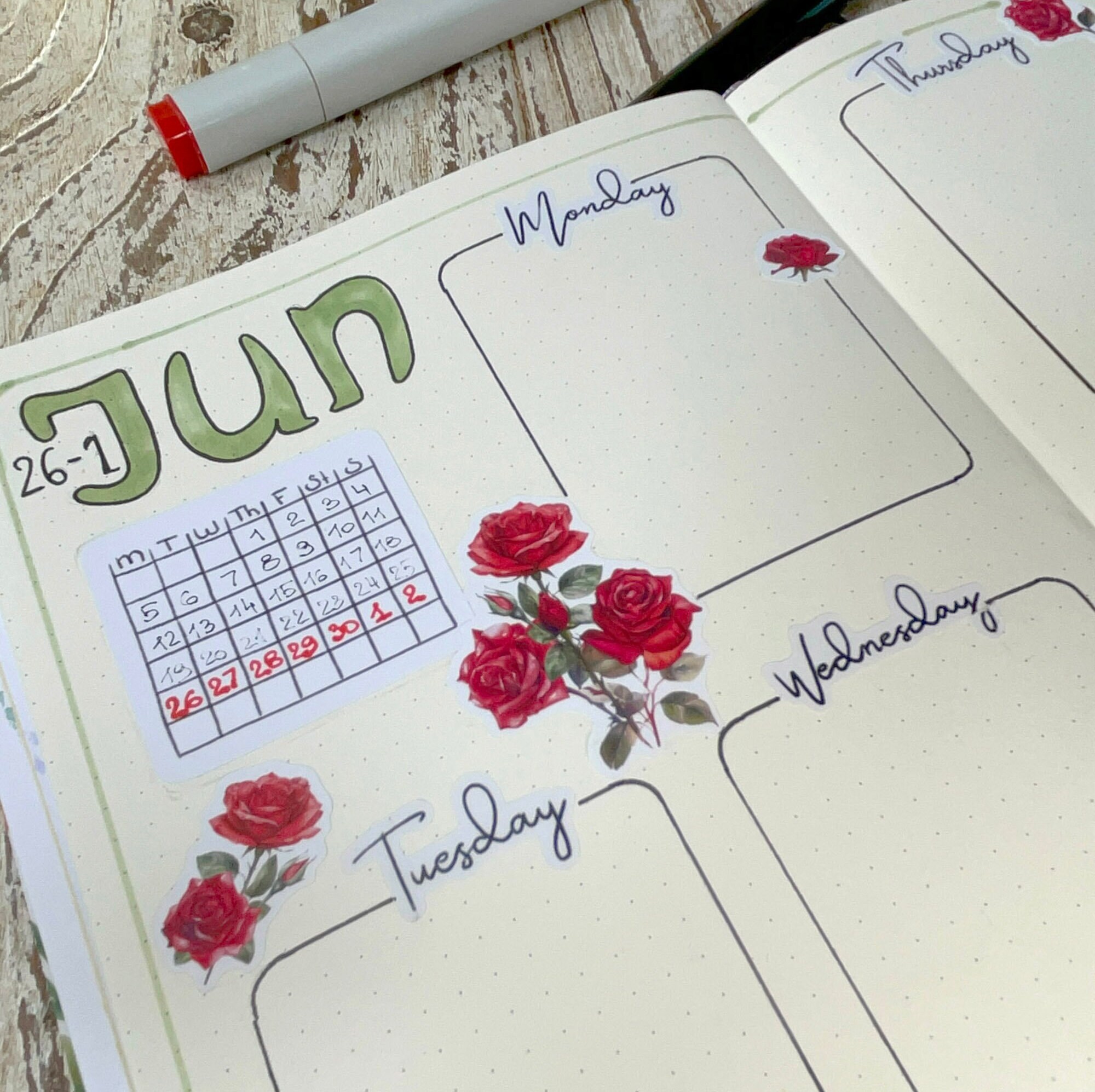 Red Roses Stickers Summer Bujo Sticker Sheet - Etsy