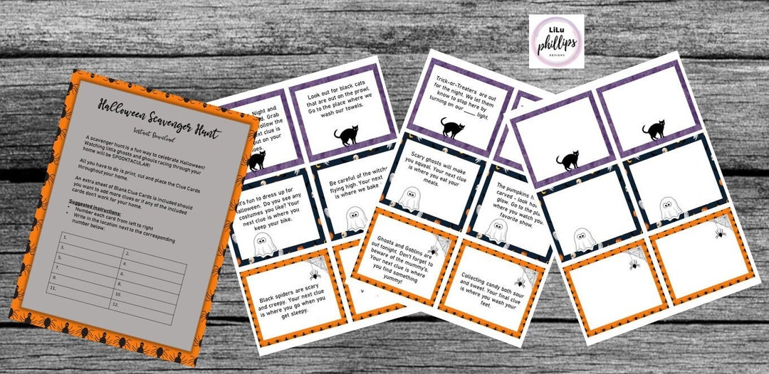Halloween Scavenger Hunt - Instant Download Kids Clue Cards Treasure ...