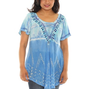 Women's Plus Embroidered Ombre Tie-dye Short Sleeves Tunic Top, Boho ...