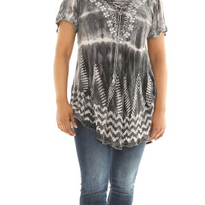 Women's Plus Embroidered Ombre Tie-dye Short Sleeves Tunic Top, Boho ...