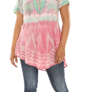 Women's Plus Embroidered Ombre Tie-dye Short Sleeves Tunic Top, Boho ...