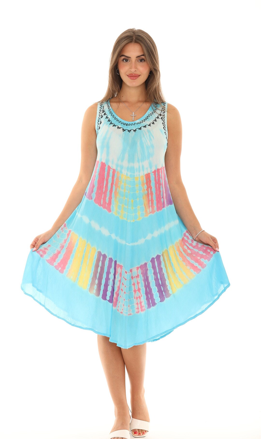 Women Tie-dye Ombre Embroidery Sleeveless Sundress-plus Boho - Etsy