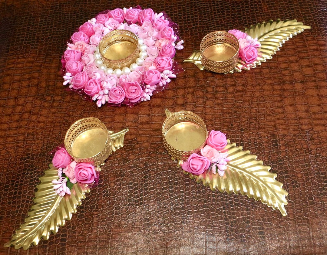 Handmade Floral Rangoli Set: Tea Light Holders, Diwali Decor - Etsy