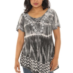 Women's Plus Embroidered Ombre Tie-dye Short Sleeves Tunic Top, Boho ...