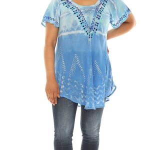 Women's Plus Embroidered Ombre Tie-dye Short Sleeves Tunic Top, Boho ...