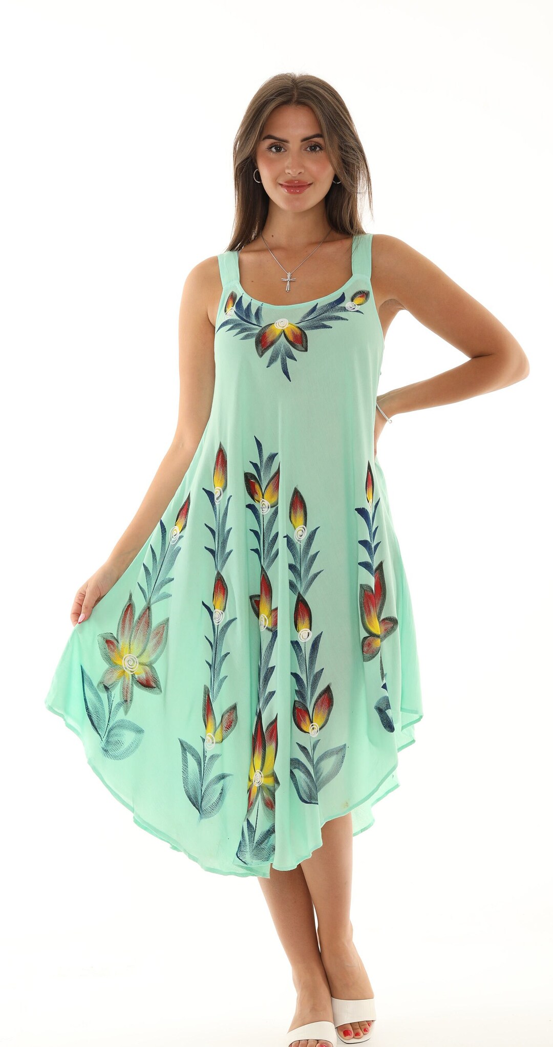 Women's Floral Brush Paint Printed Sleeveless Sundress, PLUS Size Long ...