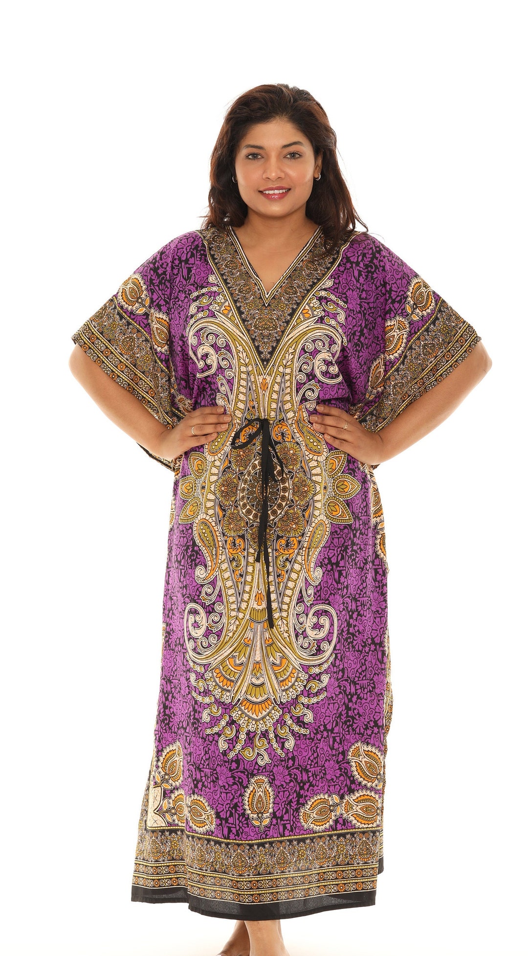 Women's Plus Floral Medallion Print Kaftan Dress Caftan, Plus Size Long Maxi Kimono, Summer ...