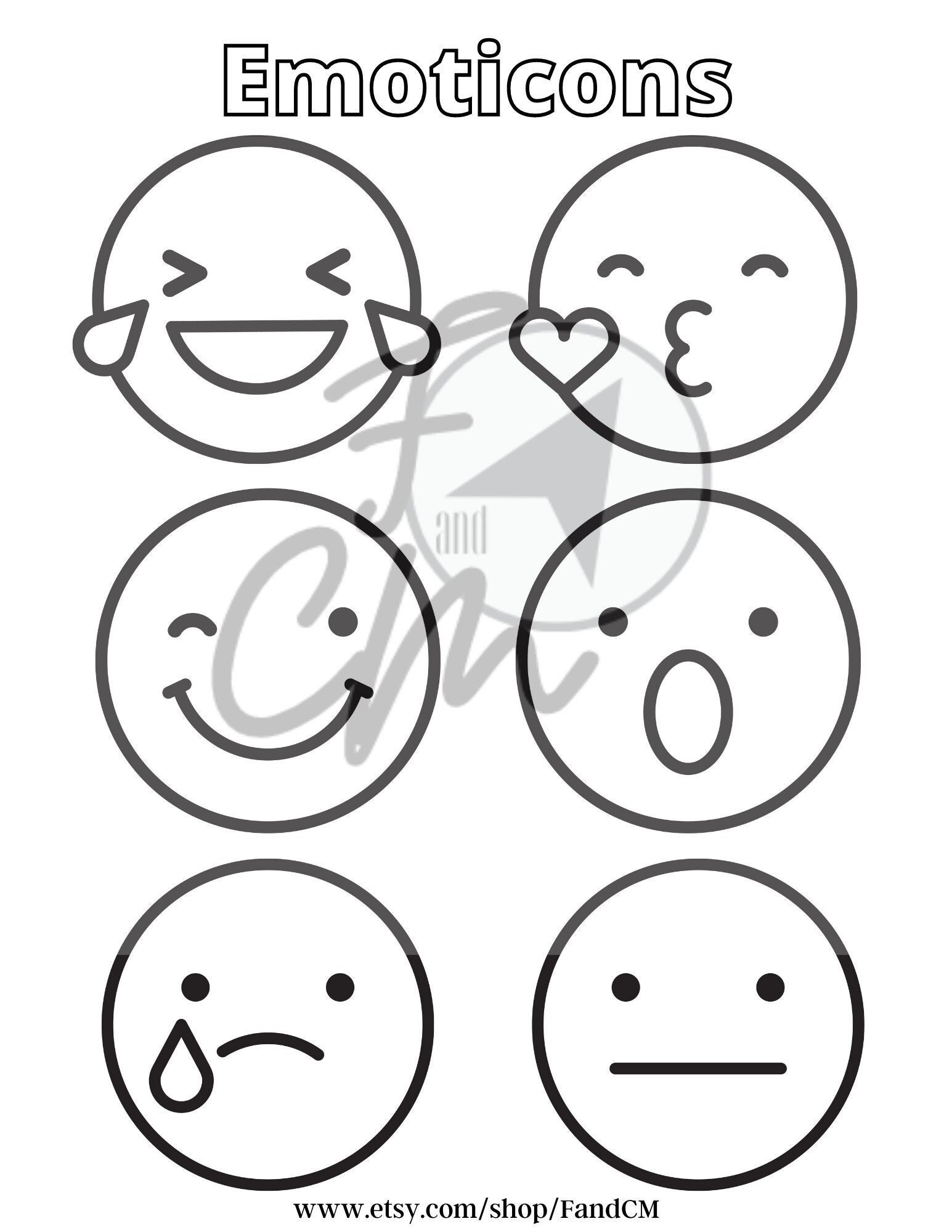 Emoticon Coloring Pictures, Emoticons, Emotions, Faces, Digital ...