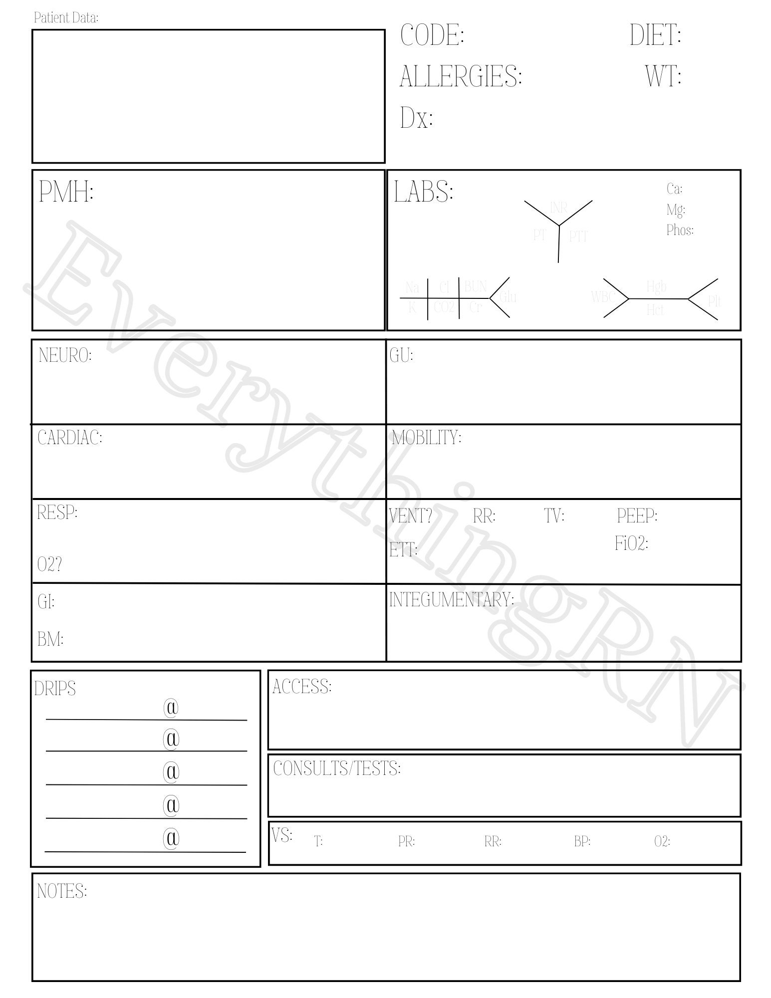 Simple ICU Nurse Report Sheet - Etsy