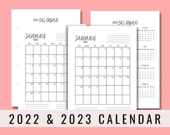 2022-2023 Monthly Calendar Landscape, Printable Calendar Template ...