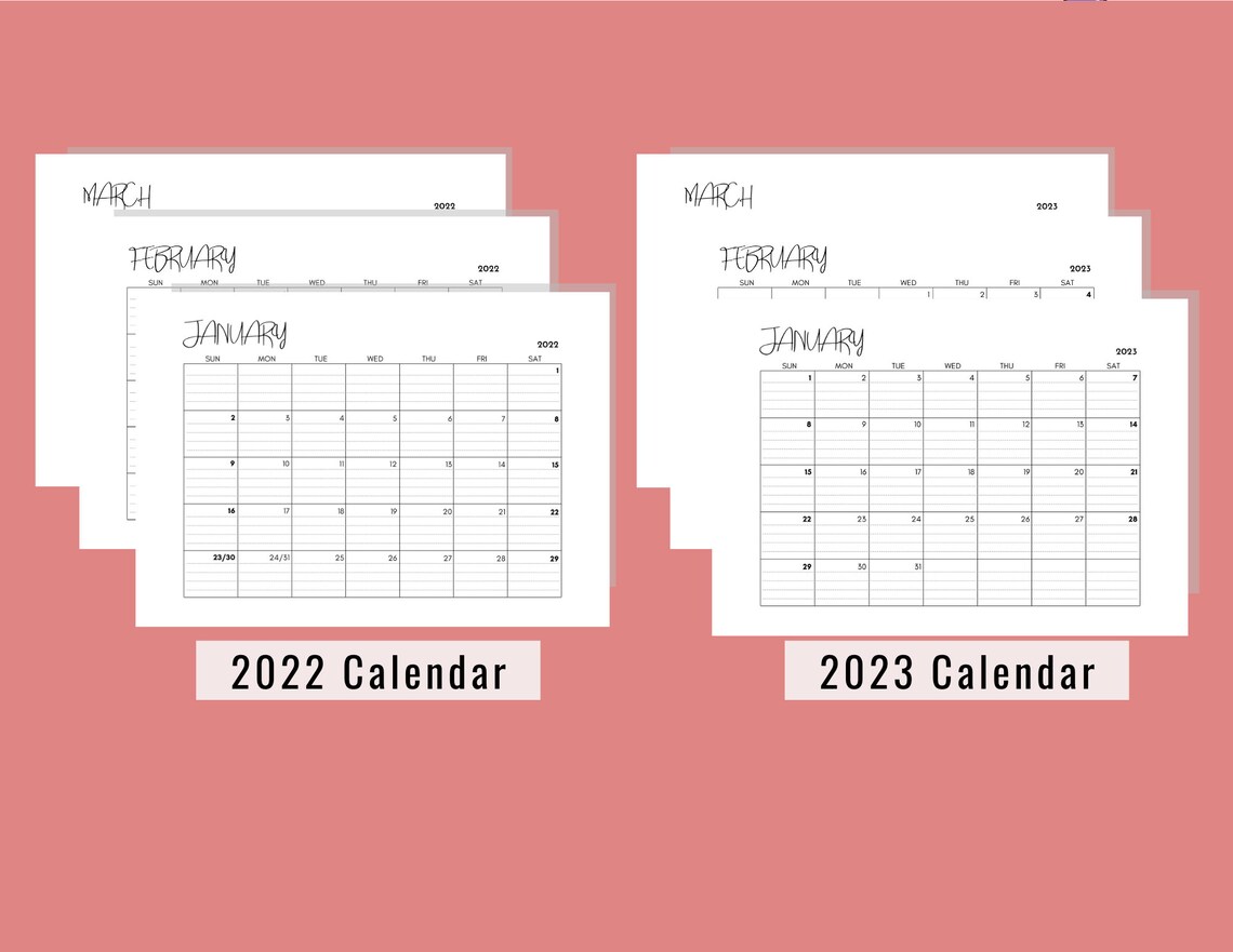 2022-2023 Monthly Calendar Landscape Printable Calendar - Etsy