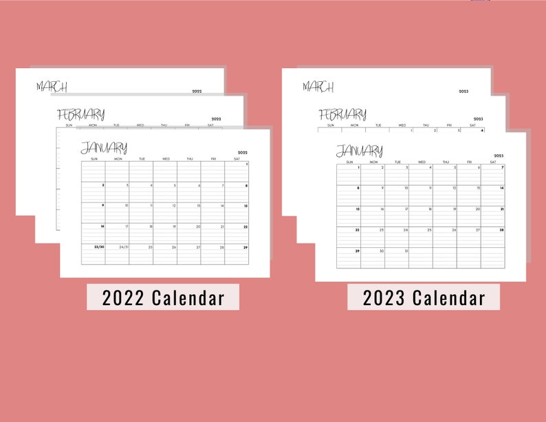 2022-2023 Monthly Calendar Landscape, Printable Calendar Template ...