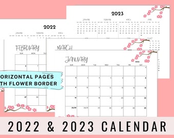 2022-2023 Monthly Calendar Landscape, Printable Calendar Template ...