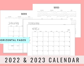 2022-2023 Monthly Calendar Landscape, Printable Calendar Template ...
