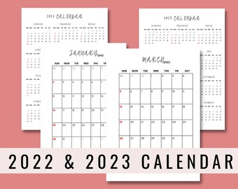 2022-2023 Monthly Calendar Landscape, Printable Calendar Template ...