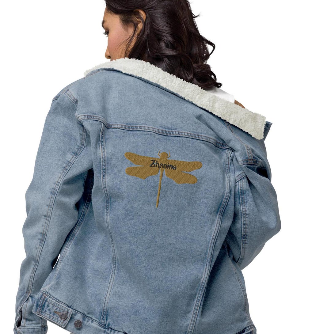 Dragonfly Embroidery Unisex Denim Sherpa Jacket - Etsy
