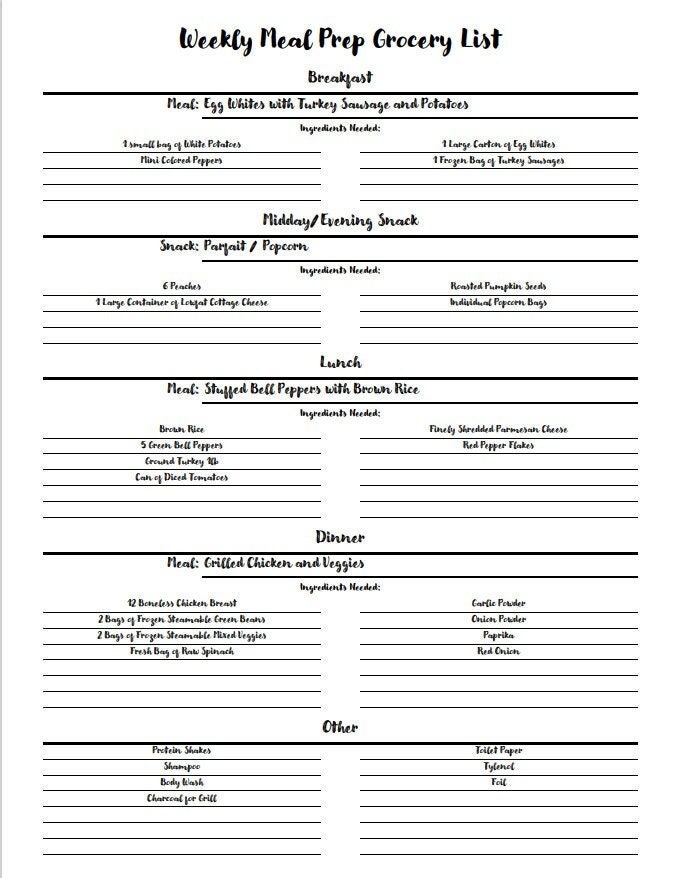 Printable Weekly Meal Prep Grocery List - Etsy
