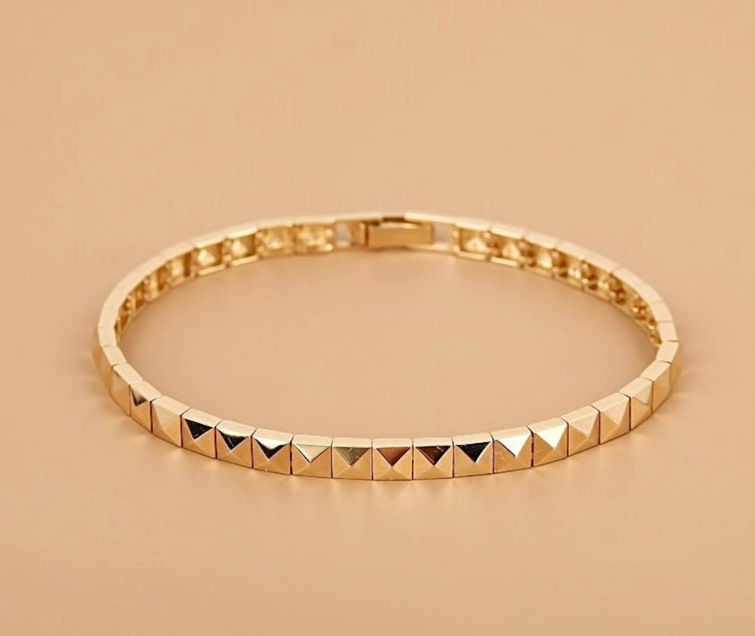14k Solid Gold Pyramid Stud Bracelet/ Spike Bracelet/ Pyramid Stud ...