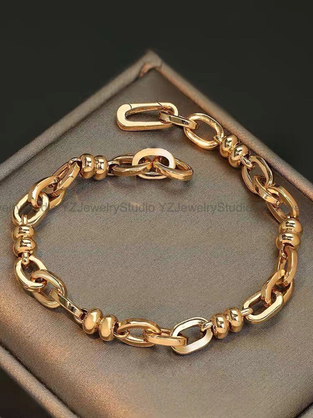 18k Gold Bold Chain Link Bracelet 6mm Thick/ Chunky Chain Bracelet ...