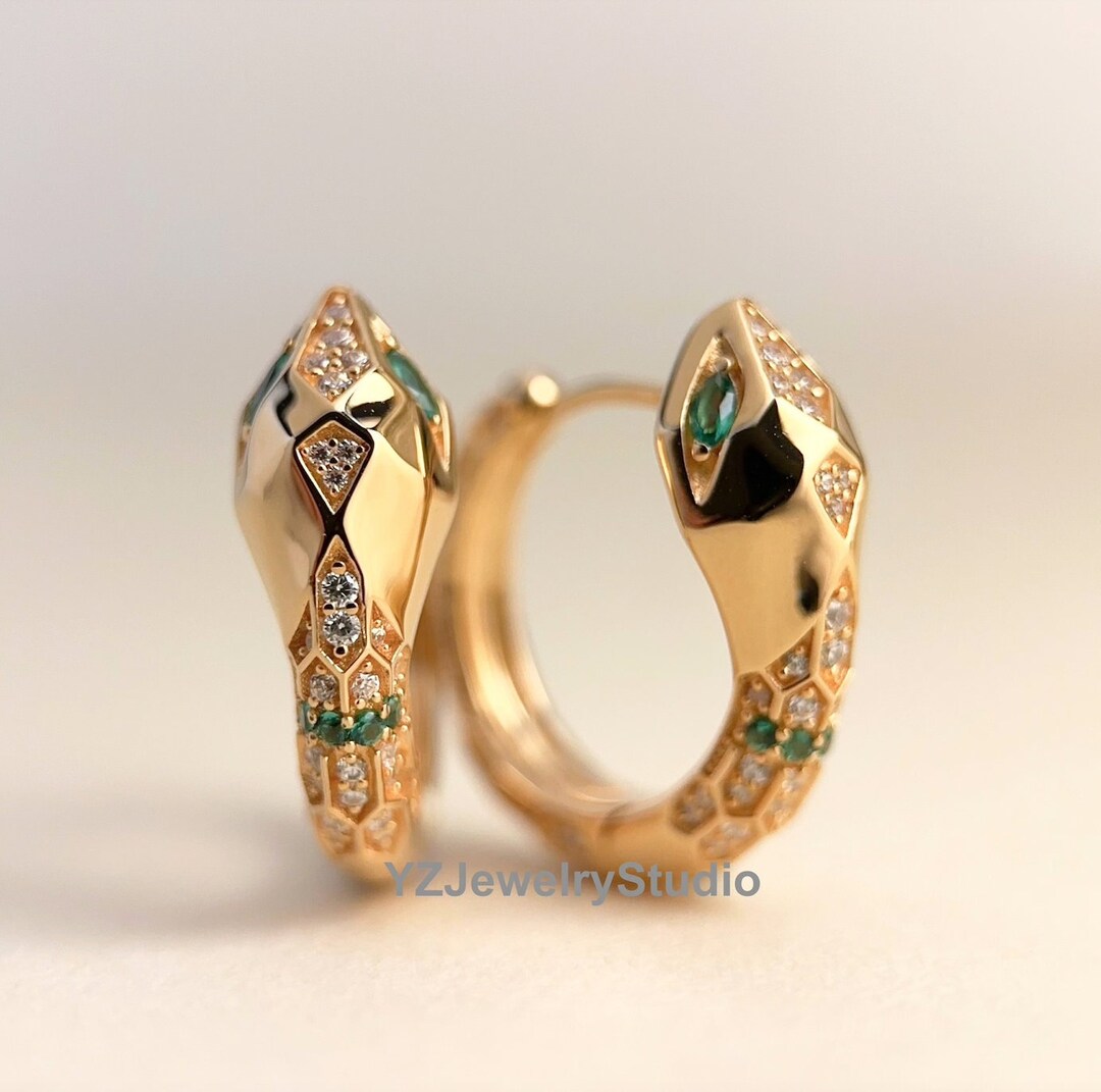 Serpentine Snake Hoop Earrings/ 925 Sterling Silver With 18k Gold ...