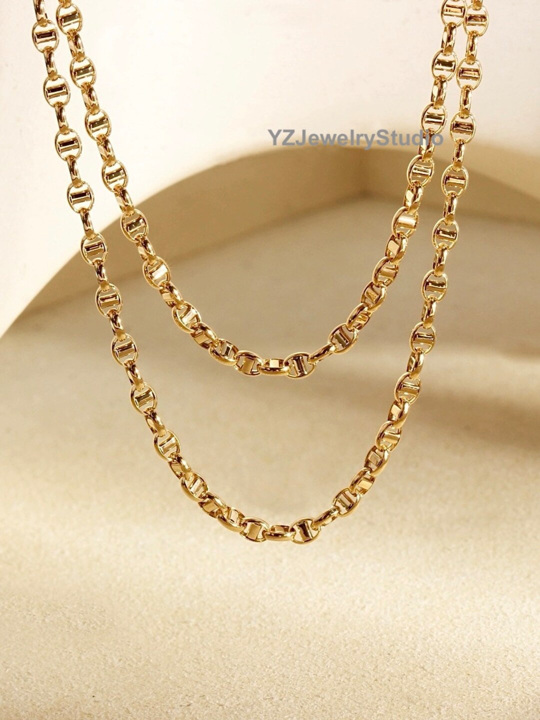 Anchor Chain Necklace 18k Solid Gold/ Stacking Chain Necklace - Etsy