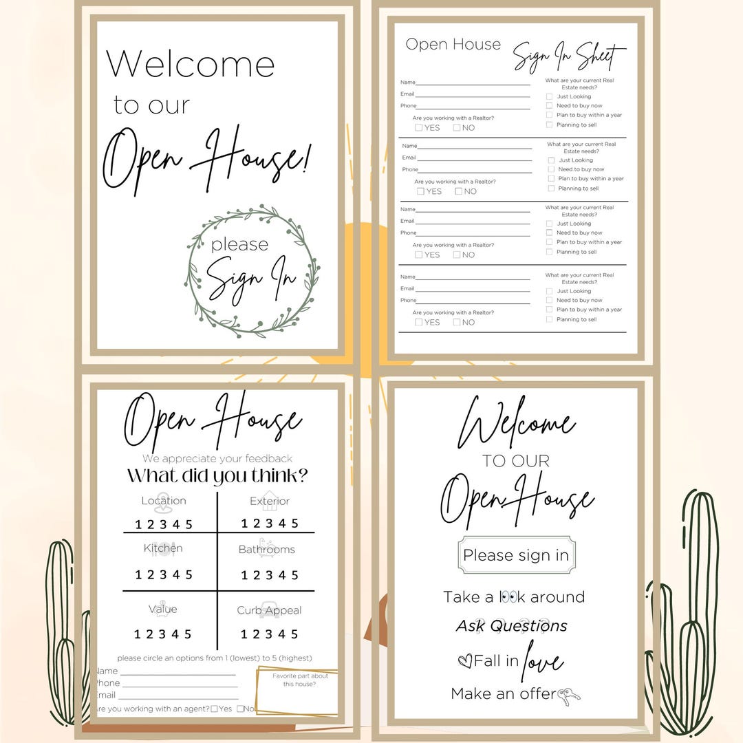 Realtor Open House Kit | Sign-in, Feedback, Welcome Signs (digital ...